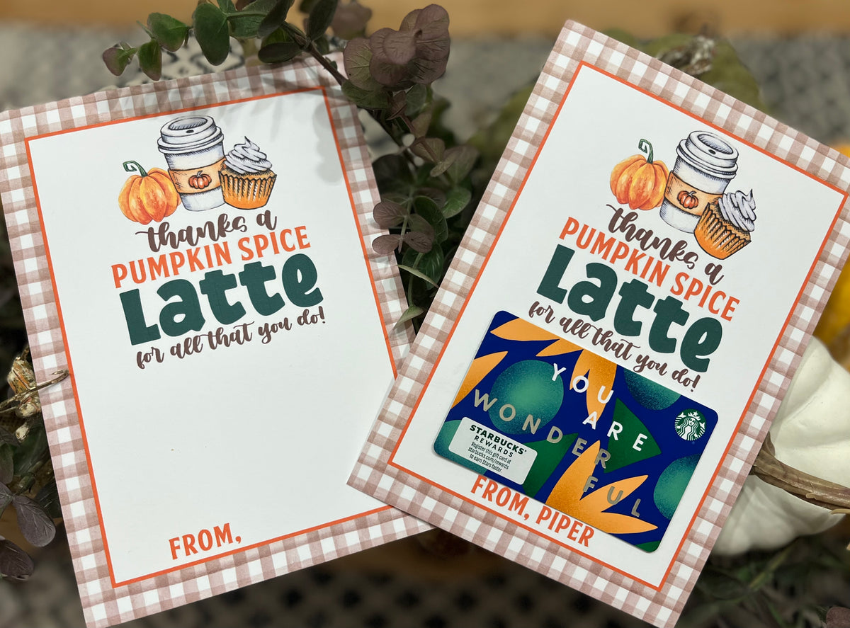 Pumpkin Spice Latte - Happy Fall - Gift Card Holder - Digital File Ava ...