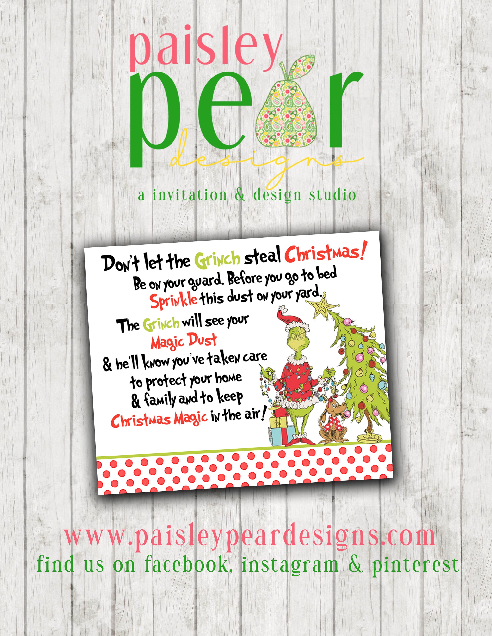 Grinch Dust - Christmas Treat Tags – Paisley Pear Designs and Invites