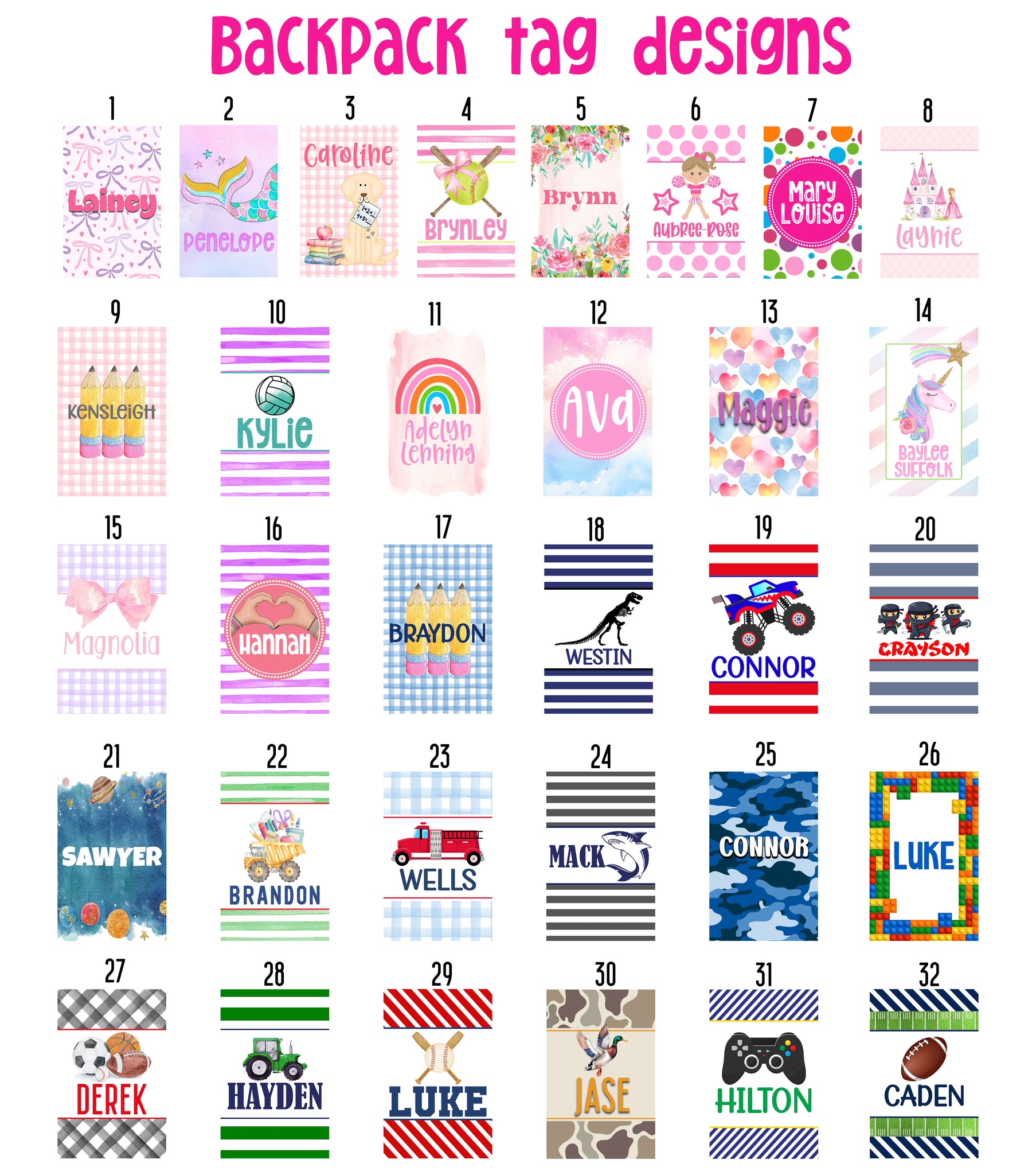 Backpack Tags - Custom Designs Available – Paisley Pear Designs and Invites